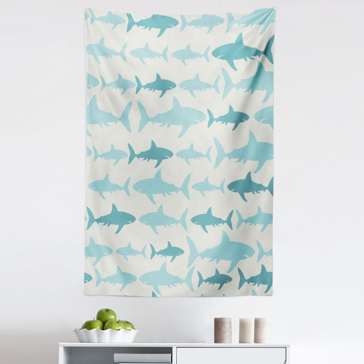 Ocean Tapestry, Monochrome Shark Illustration Fashion Maritime ...