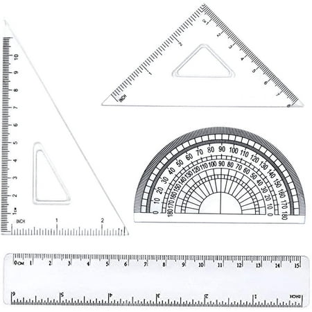 4pcs Math Tool Plastic Clear Ruler Sets, Protractor, Triangle | Walmart ...