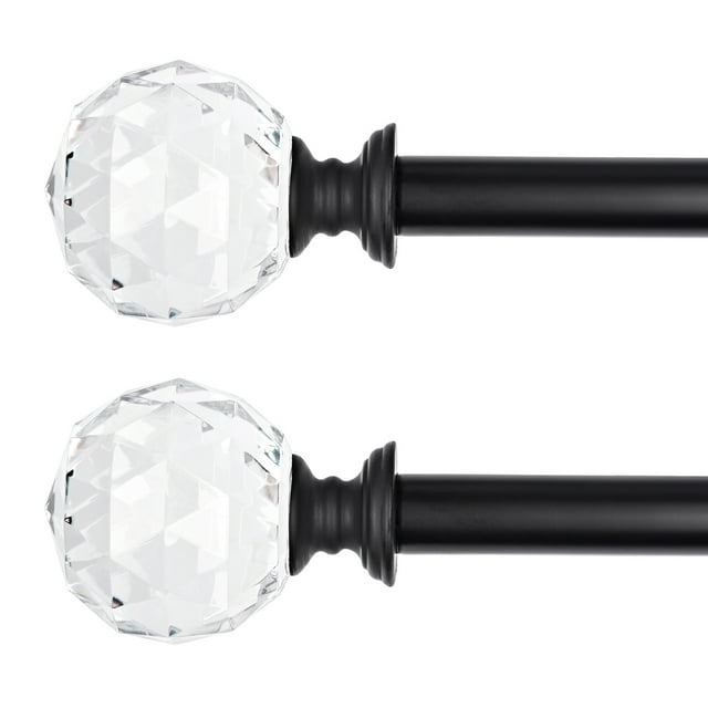 2 Pack 3/4 Inch Diameter Adjustable Curtain Metal Rod with Round Clear ...