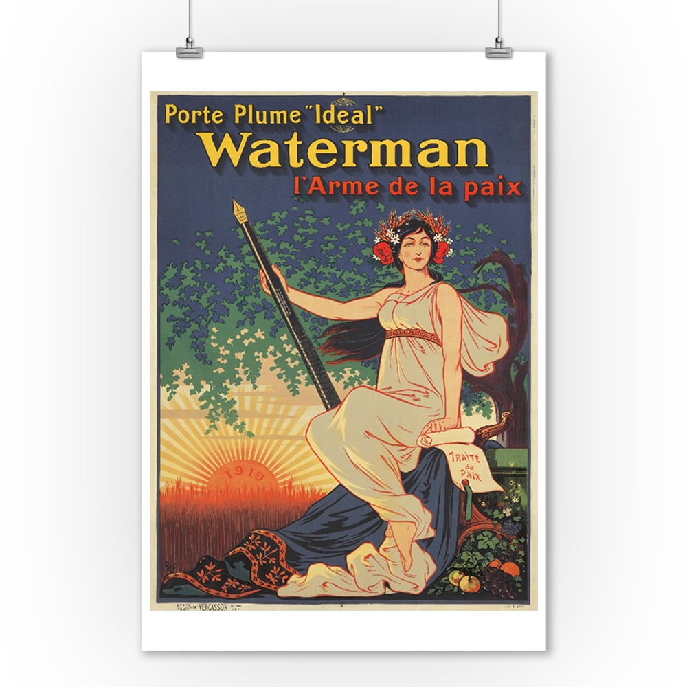 Waterman Vintage Poster (artist: Oge) France c. 1919 (9x12 Art Print ...
