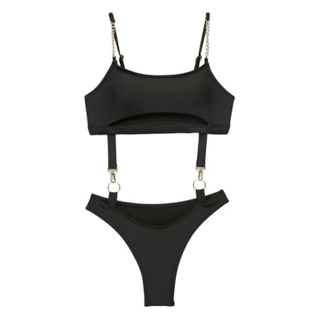 Sarkoyar Summer Monokini Square Neck Chain Hoop Metal Summer Swimsuit ...
