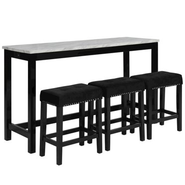 Pemberly Row 4 Piece Set of Console Bar Table & 3 Uph Console Stools in ...