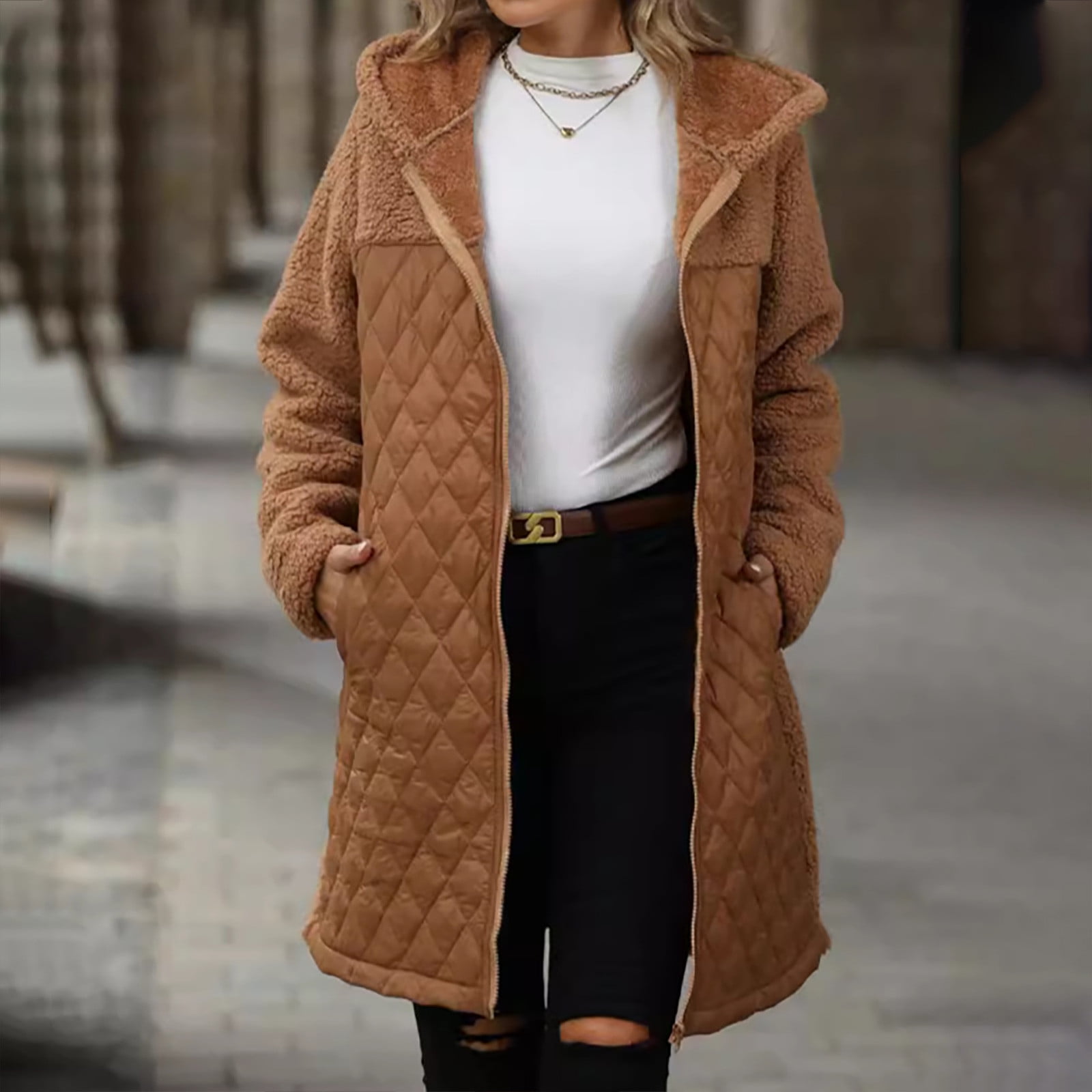 Click here for Qetyuw Womens Quilted Puffer Jacket Sherpa Patchwo... prices