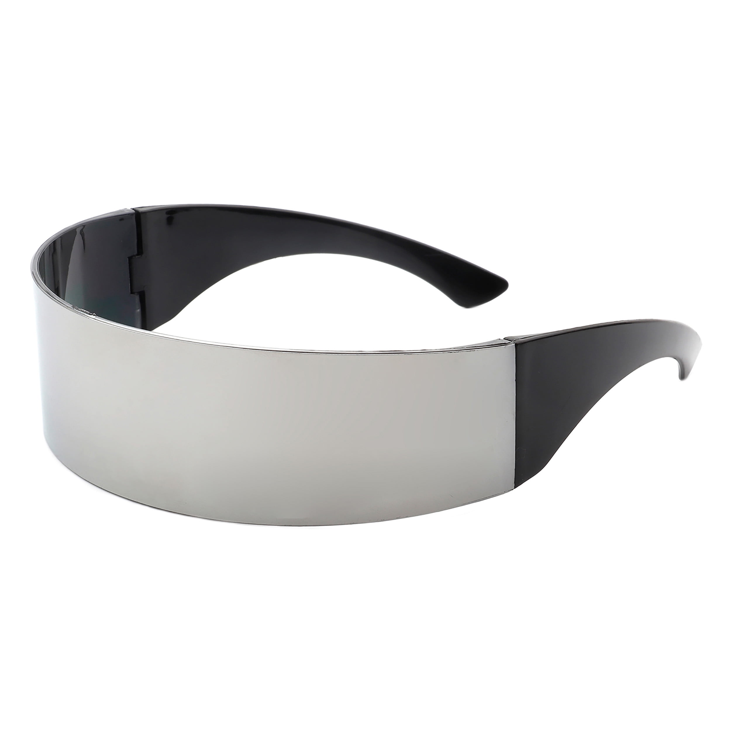 Futuristic Cyclops Shield Robot Sunglasses Black, Silver Mirror Mono ...