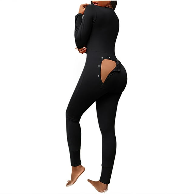 Tarmeek Womens Onesies Pajamas Sexy Deep V Neck Bodycon Jumpsuit Butt