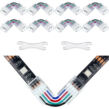 20 Pieces LED Light Connectors L Shape 4 Pin LED Strip Connectors 0.39 ...