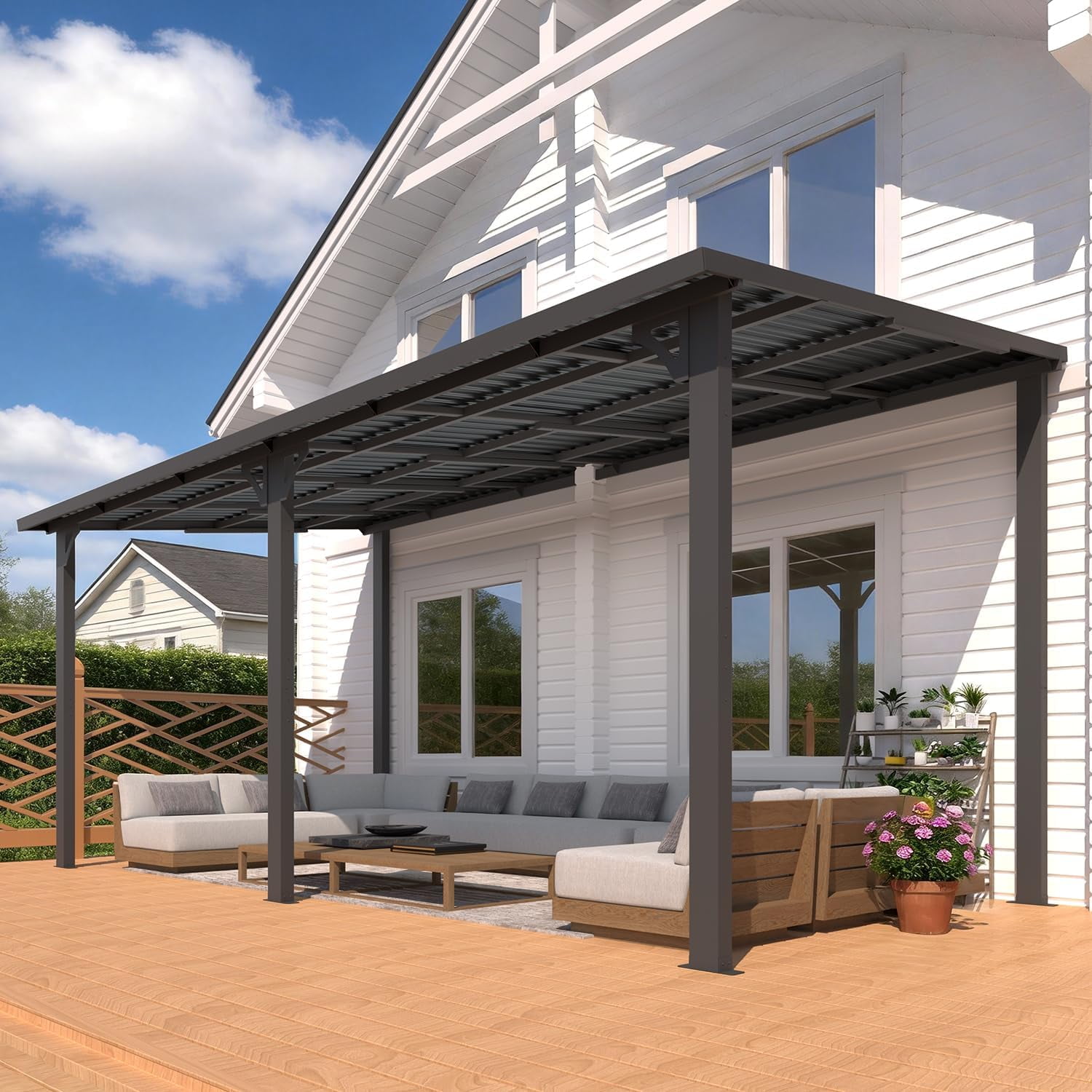 Click here for Aecojoy 16 X 8 Hardtop Patio Gazebo Wall Mounted... prices