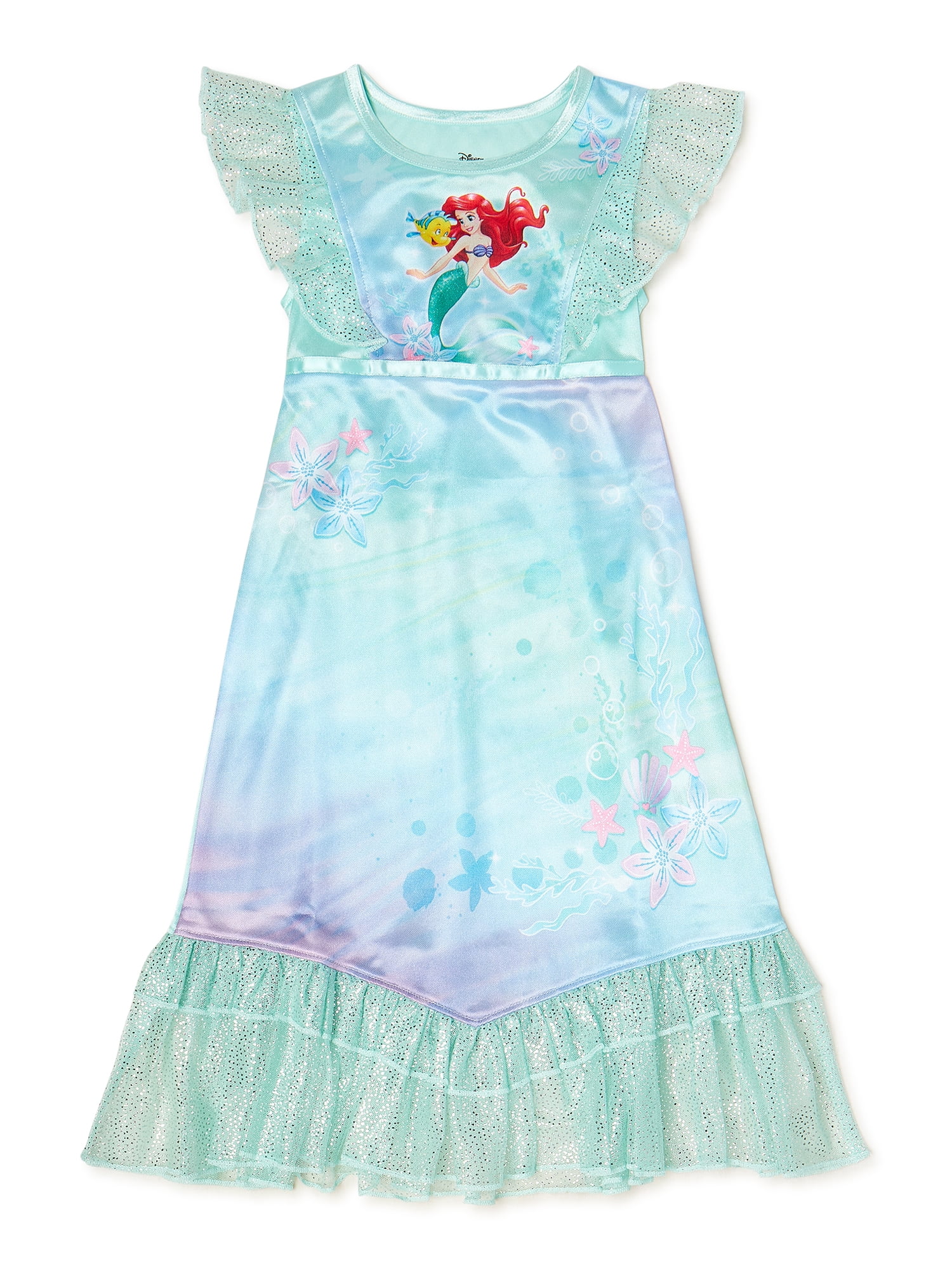 Little Mermaid Toddler Girl Short Sleeve Pajama Nightgown, Sizes 2T-4T ...