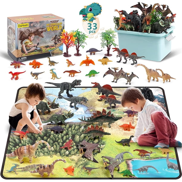 HHHC 33 Pcs Dinosaur Toy Playset with Activity Play Mat, Realistic ...