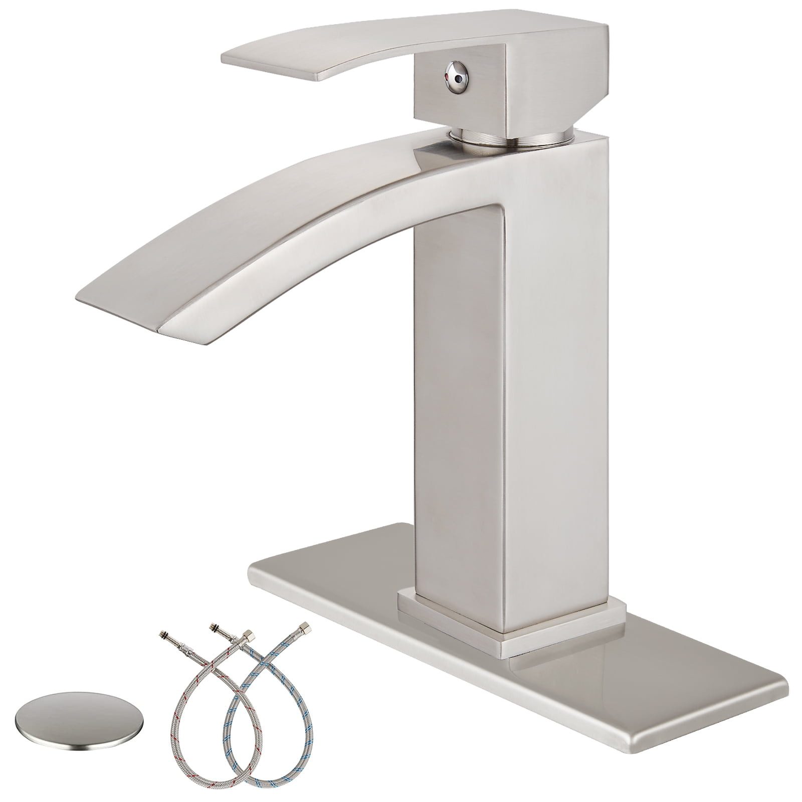 Brushed Nickel Waterfall Bathroom Faucet Single Hole 1 Handle Sink ...
