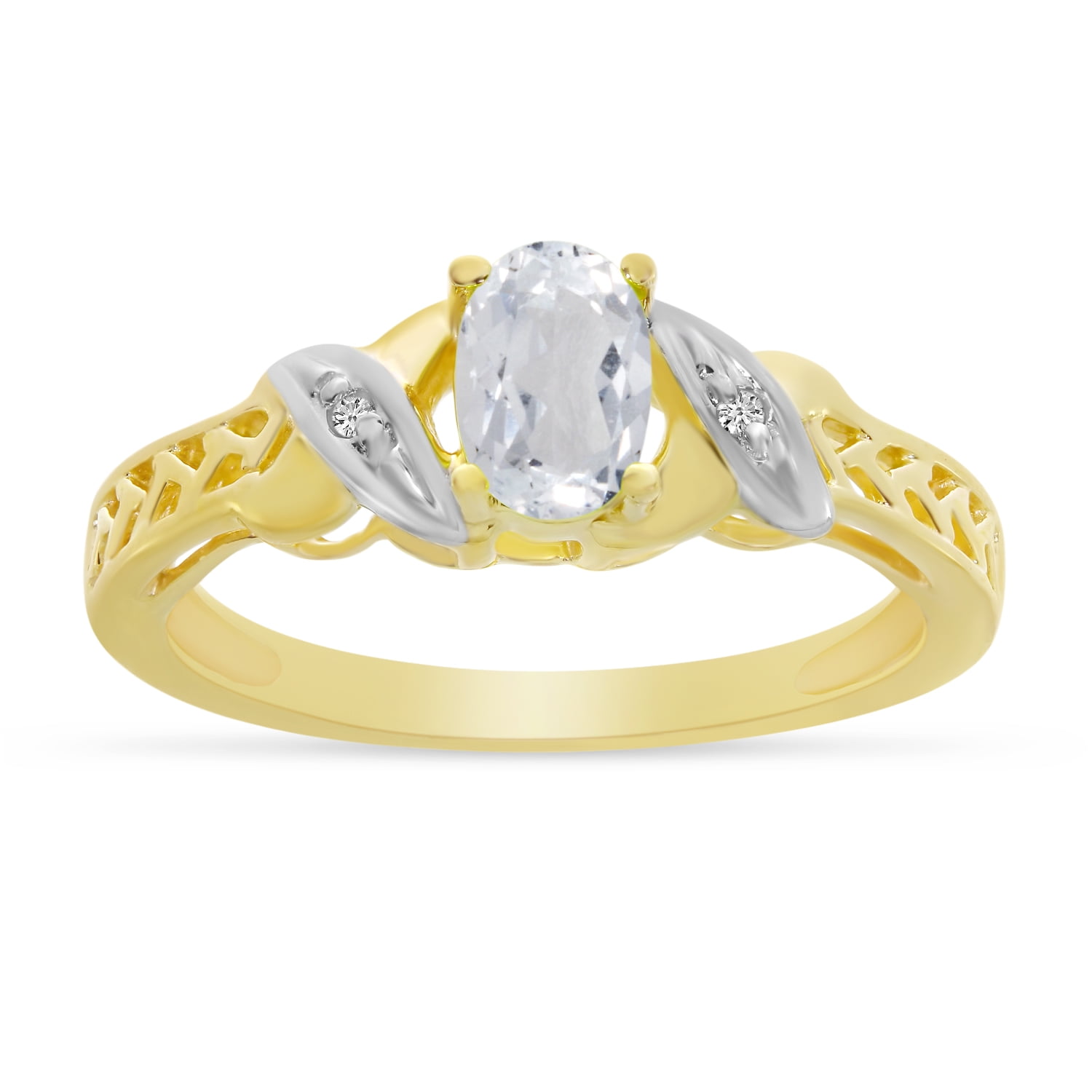 Direct-Jewelry - 10k Yellow Gold Oval White Topaz And Diamond Ring ...