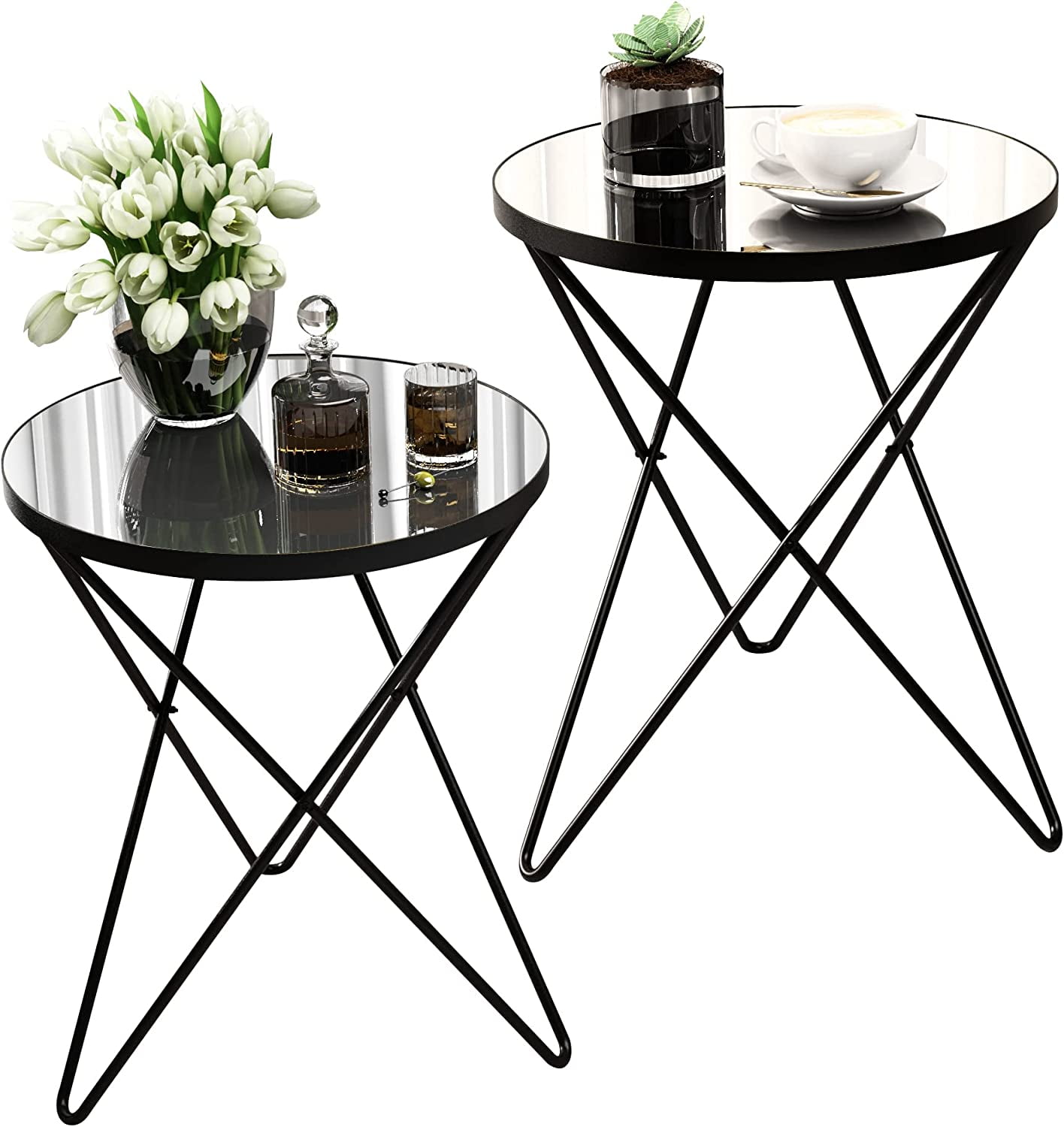 Modern Round Side Table, End Table with Marble Effect Top and Gold ...