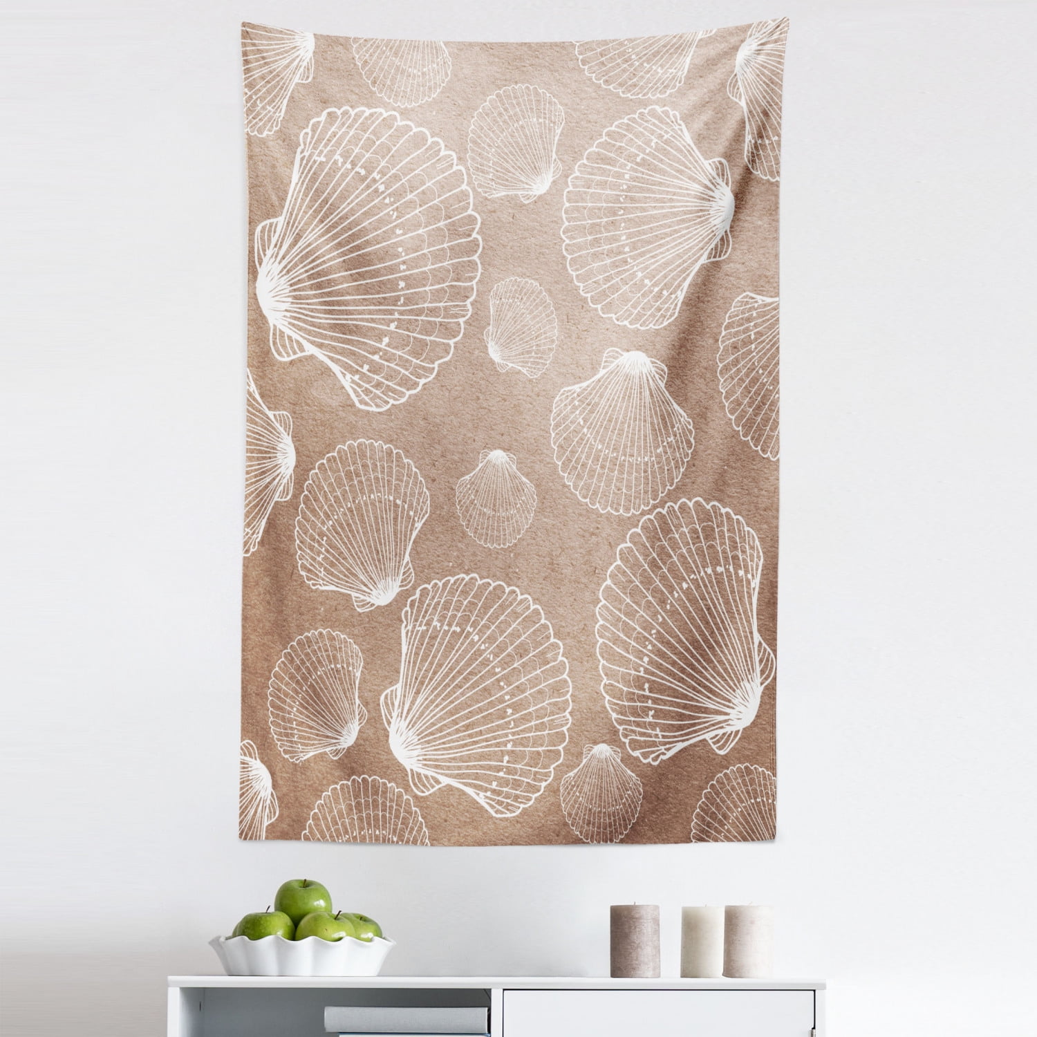 Seashell Tapestry, Nautical Themed Illustration with Outline Seashells ...