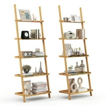 Costway 2 PCS 5-Tier Bamboo Ladder Shelf Wall-Leaning Display Bookcase ...