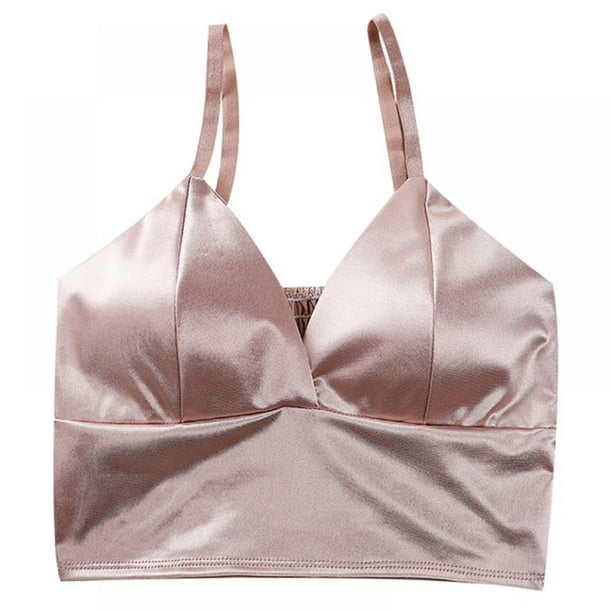 Womens Silk Satin Triangle Longline Bralette Soft Cup Wireless Bra