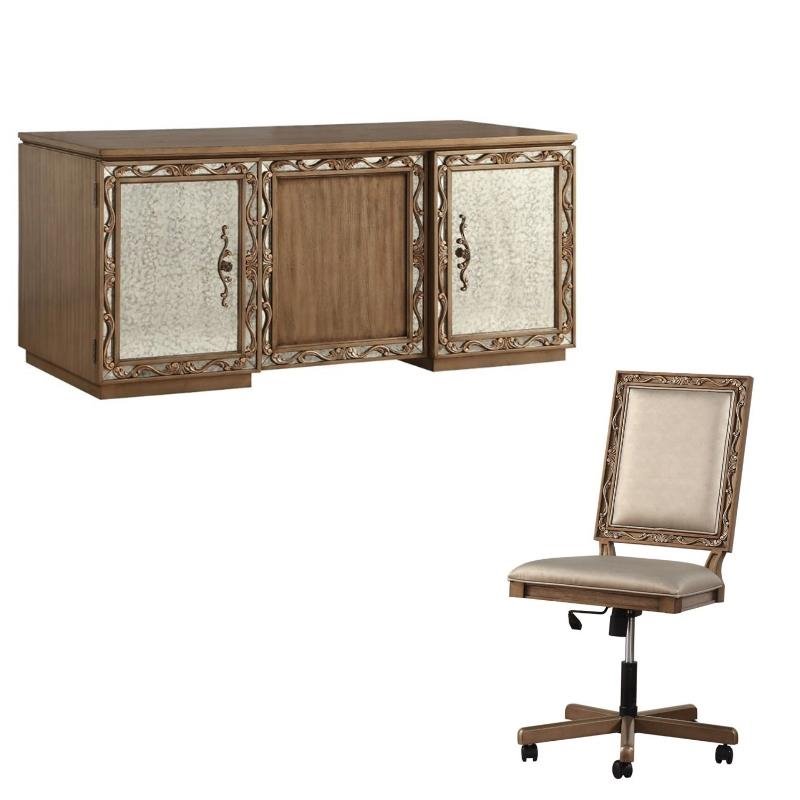 Traditional 2 Piece Executive Desk and Office Chair Set in Gold ...