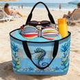 Blue Coastal Seahorse Beach Bag for Women, Large Breathable Mesh Beach ...