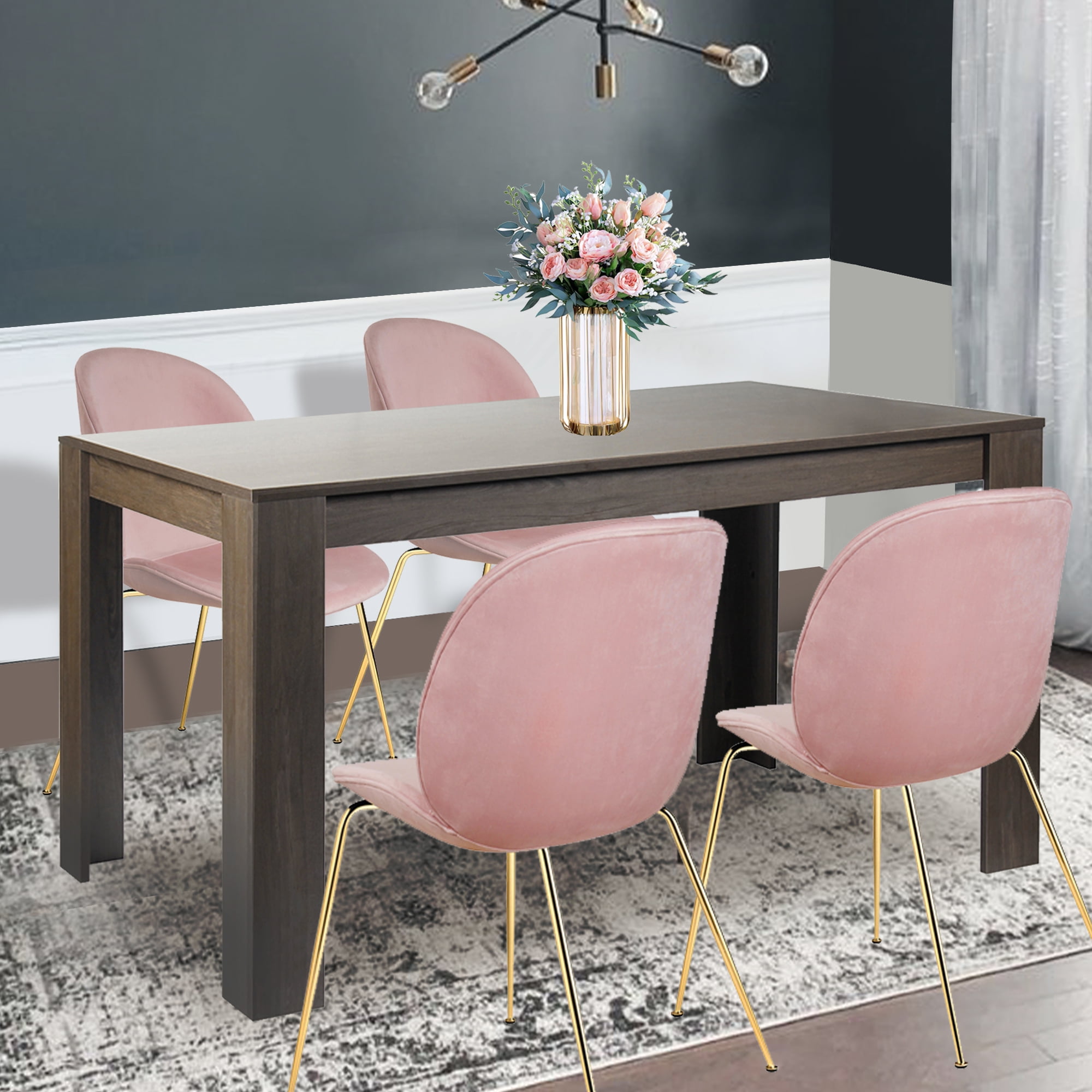 Leejay 5 Pieces Dining Table Set,59 inch Walnut Kitchen Table & 4 Pack ...