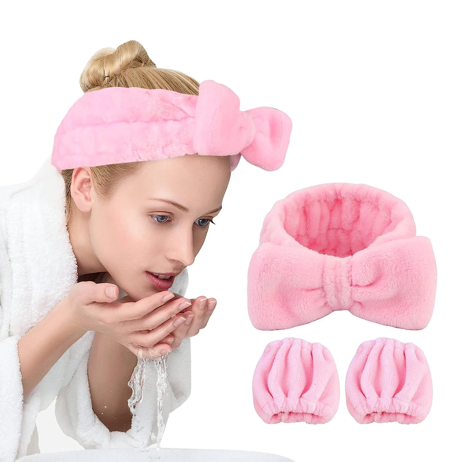 3 Pack Spa Headband and Wrist Washband Face Wash Set,Reusable Soft ...