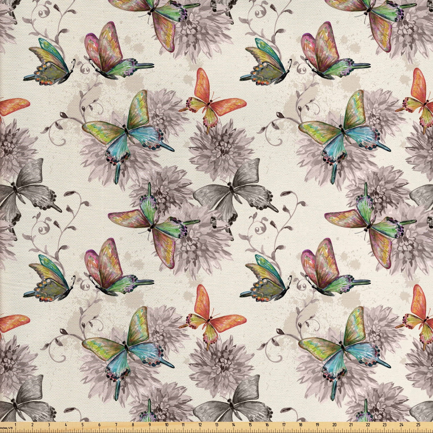 Butterfly Fabric by the Yard, Flying Animals Hand Drawn Watercolor ...
