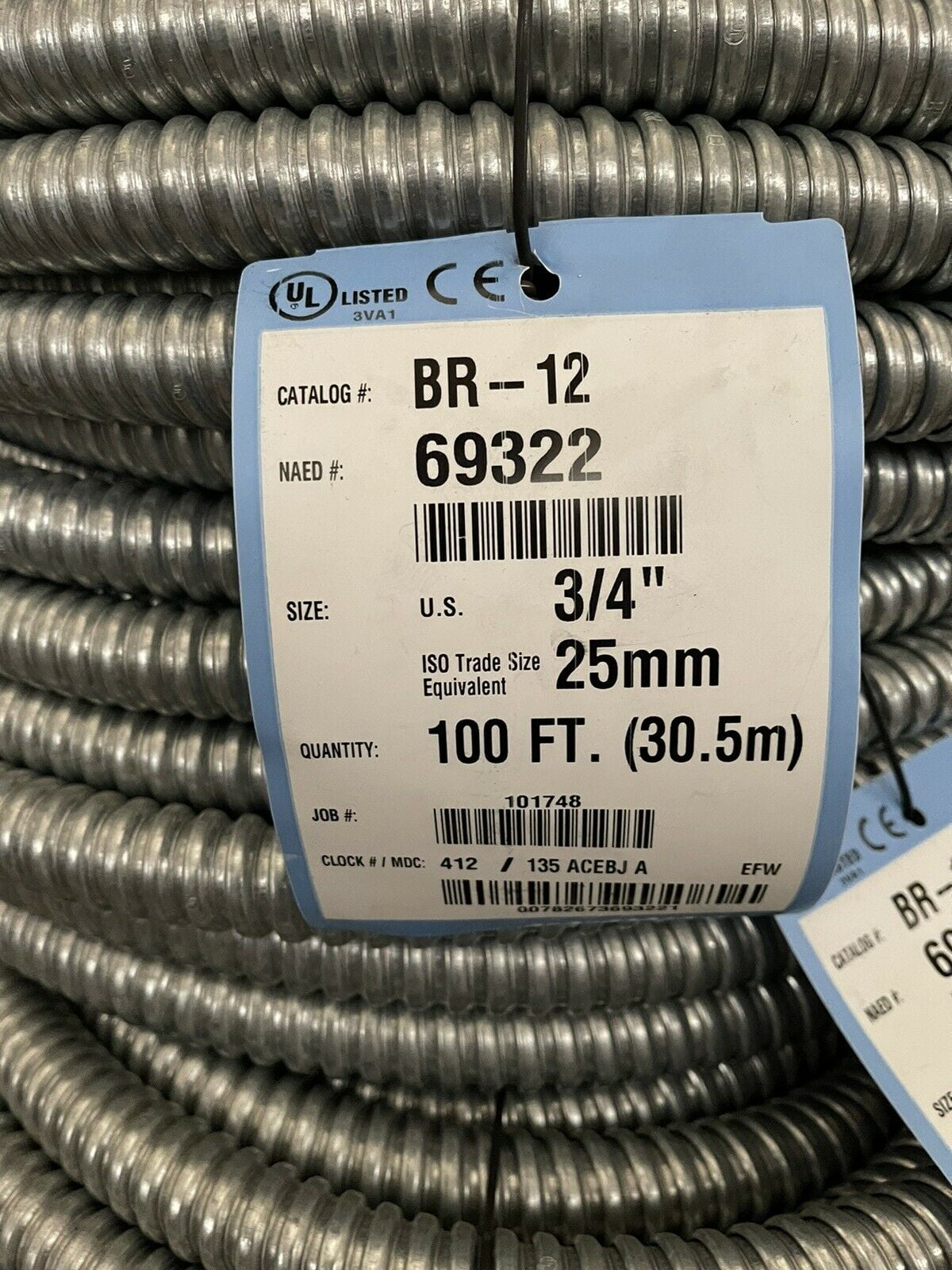 Electri-Flex 69322 Un-Jacketed Metallic Flexible Conduit, BR-12, 100FT ...