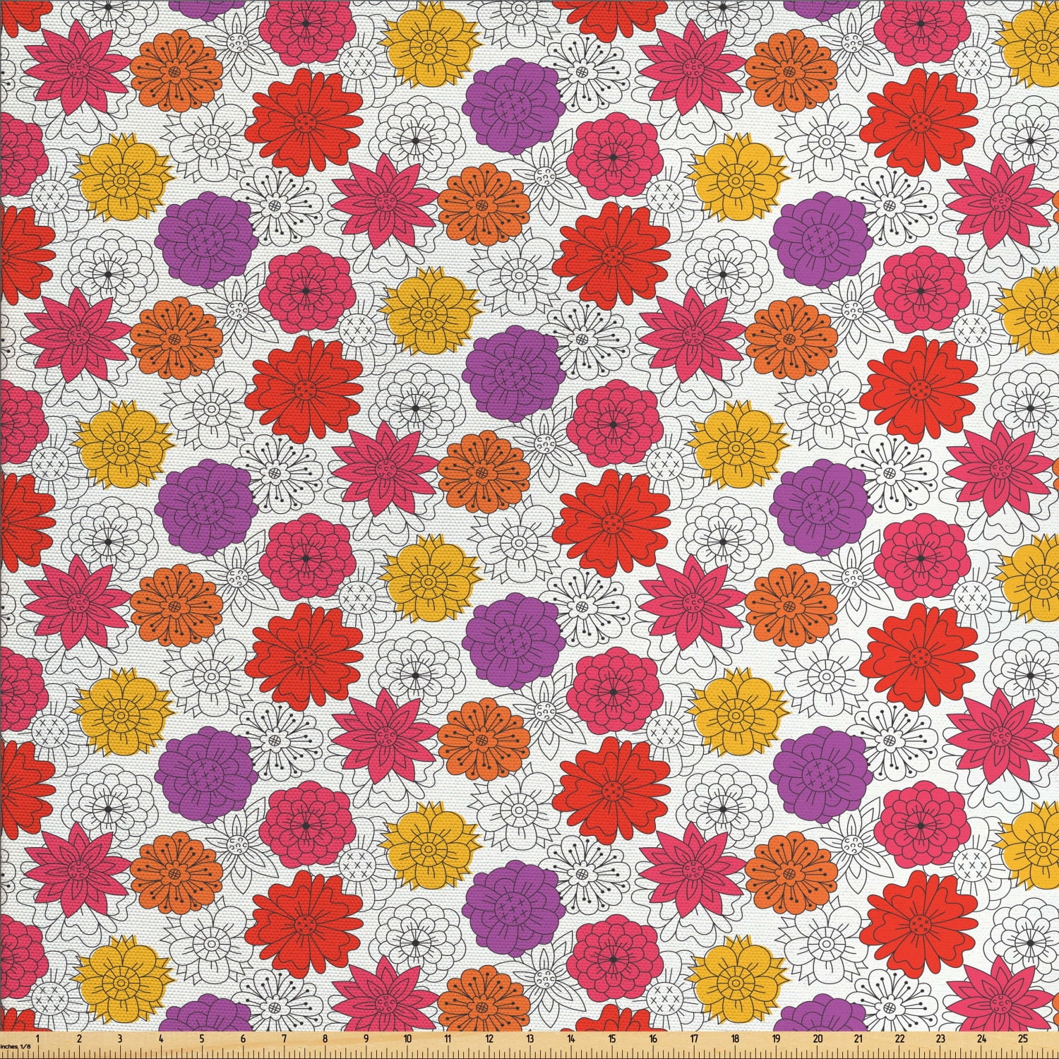 Floral Fabric by the Yard, Colorful Doodled Spring and Summer Abstract ...