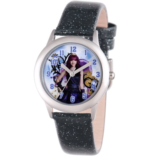 Descendants 2 Mal Tween Girls' Stainless Steel Watch, Black Glitter ...