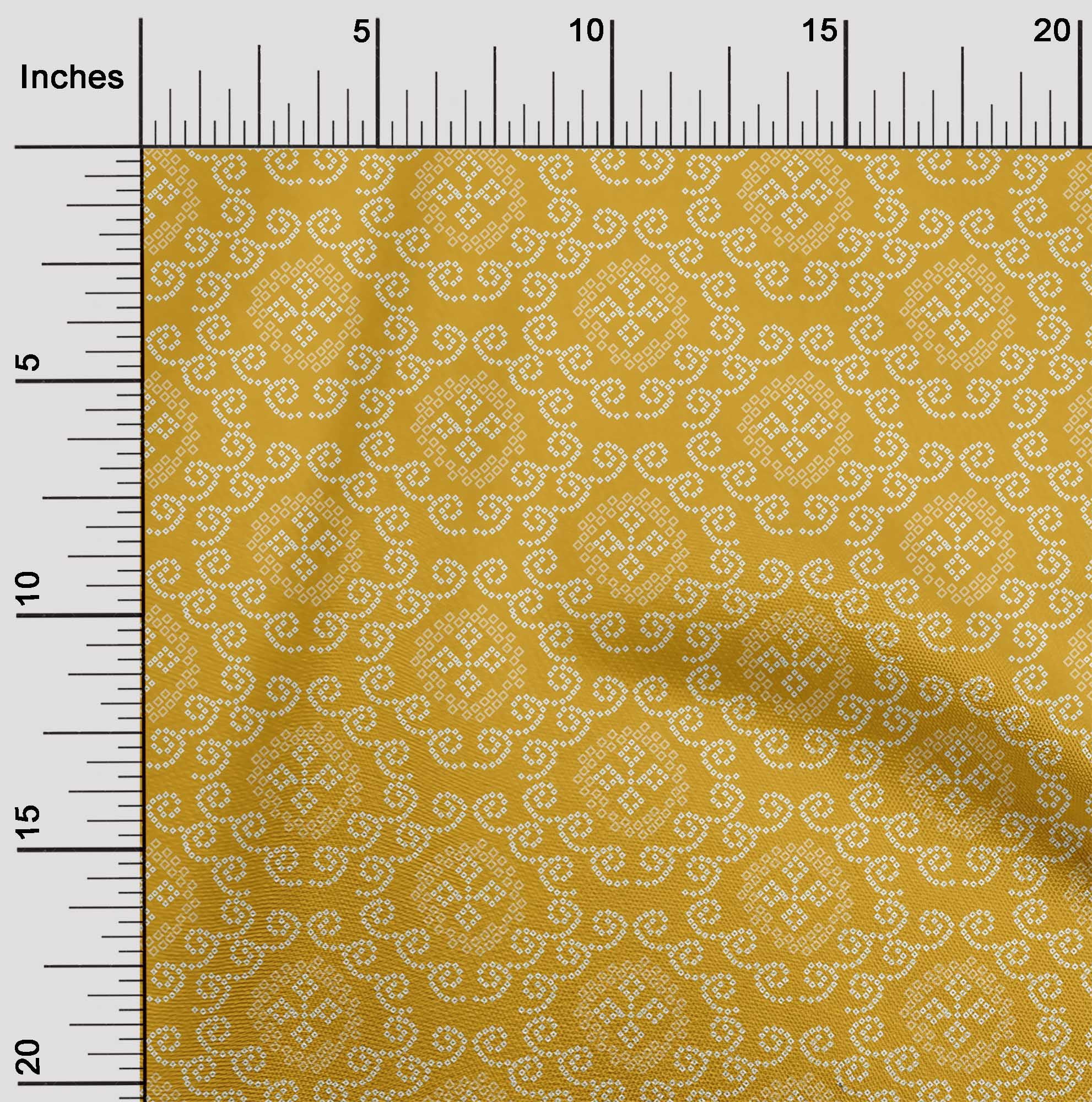 oneOone Cotton Poplin Twill Gamboge Yellow Fabric Ethnic Bandhani ...
