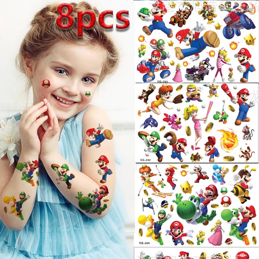 Tatuaje pegatina Mario Brother Anime dibujos animados tatuaje falso ...