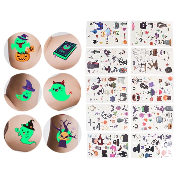 Luminous Tattoo Sticker,10 Sheet Temporary Tattoo Cartoon Luminous ...
