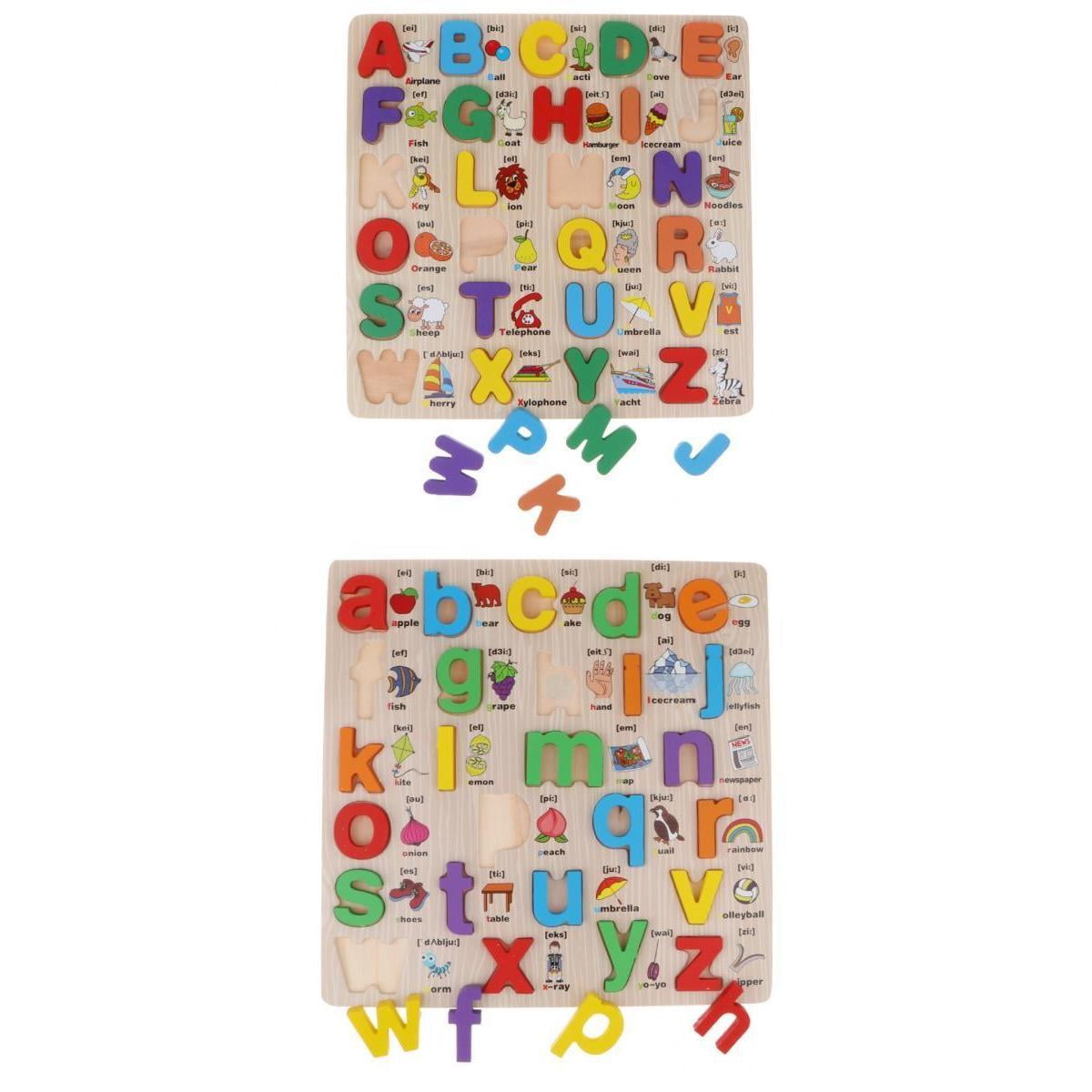 Set of 2 Wooden Alphabet Puzzles, Uppercase And Lowercase Letters for ...