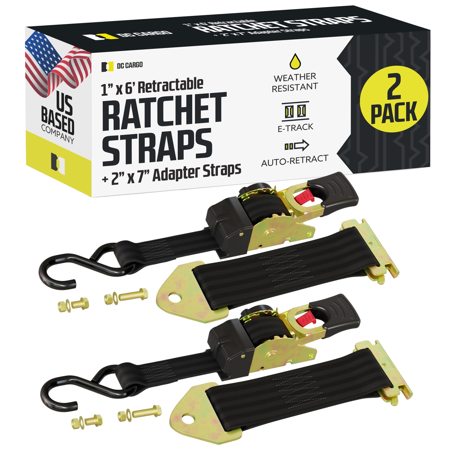 DC Cargo Auto Retract Ratchet Straps 1"x6' Bolt-on or E Track w/ S Hook ...
