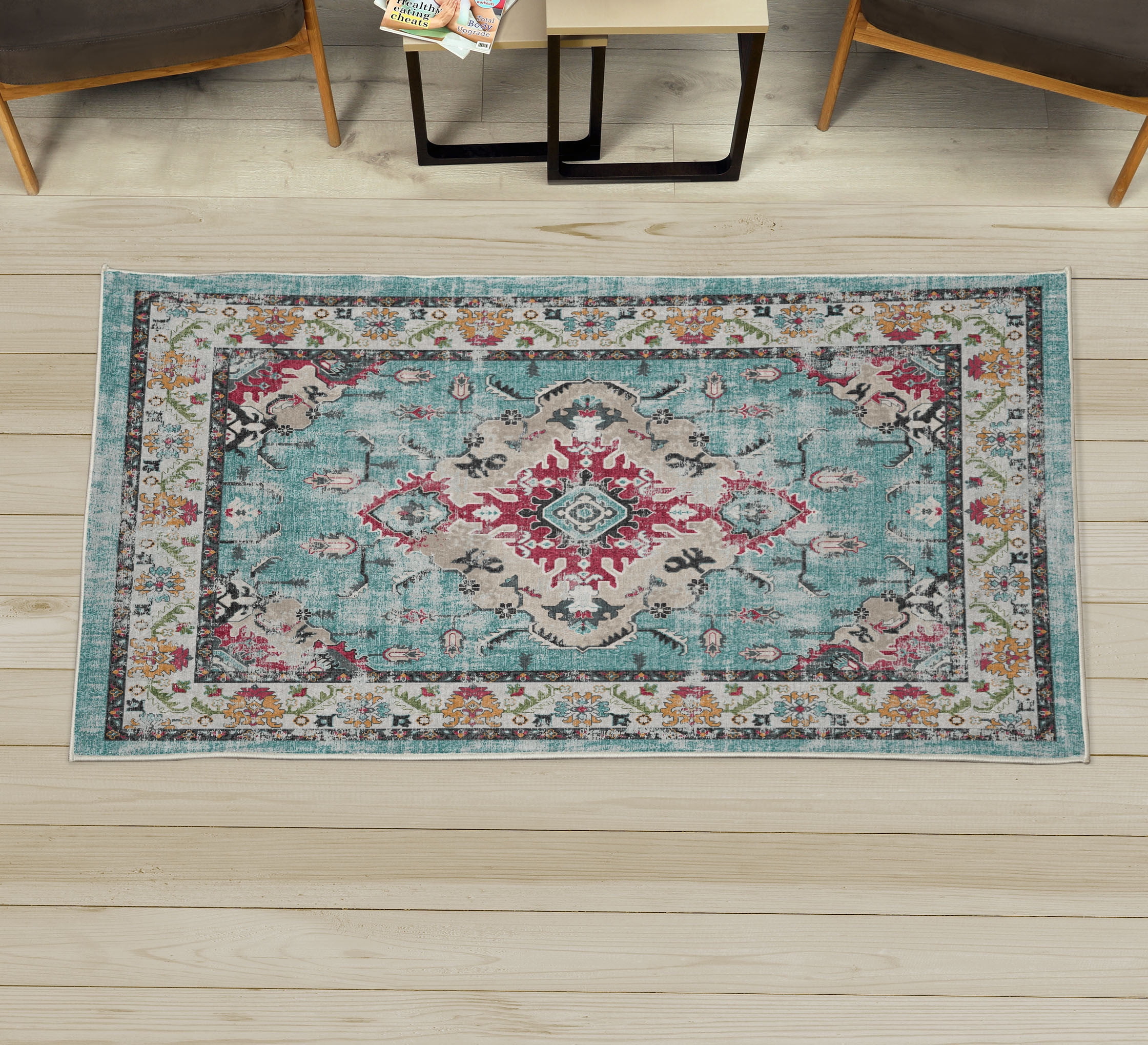 Vintage Decorative Rug, Grunge Floral Artwork Retro Oriental Feels ...