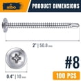 #8 x 2 inch Self Tapping Screws for Metal, 100 PCS, 410 Stainless Truss ...