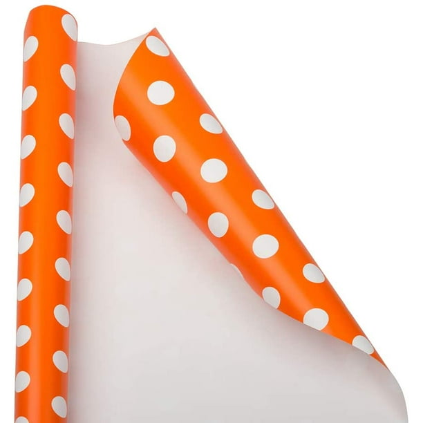 JAM PAPER Gift Wrap - Polka Dot Wrapping Paper - 25 Sq Ft - Orange with ...