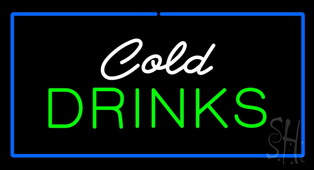 Cold Drinks Rectangle Blue LED Neon Sign 20 x 37 - inches, Black Square ...