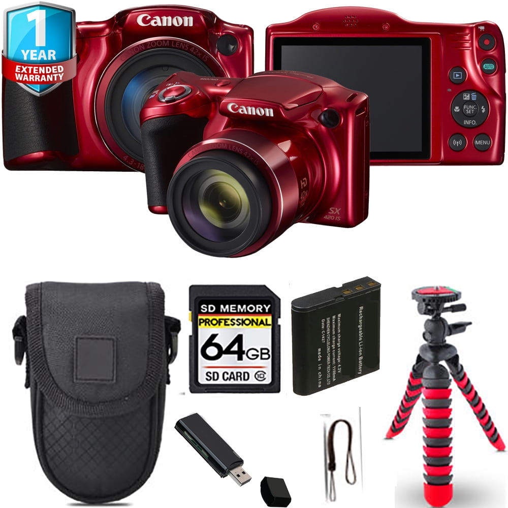 Canon PowerShot SX420 IS Digital Camera (Red) + Spider Tripod + 1 Yr ...