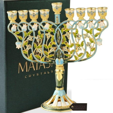 Matashi Hand-Painted Enamel Menorah Candelabra – Blue Hamsa & Dove ...