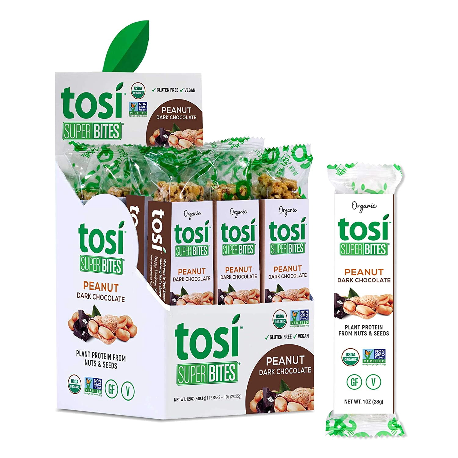 TOSI SuperBites, Gluten-Free Snack Bars, Peanut Dark Chocolate, Vegan ...