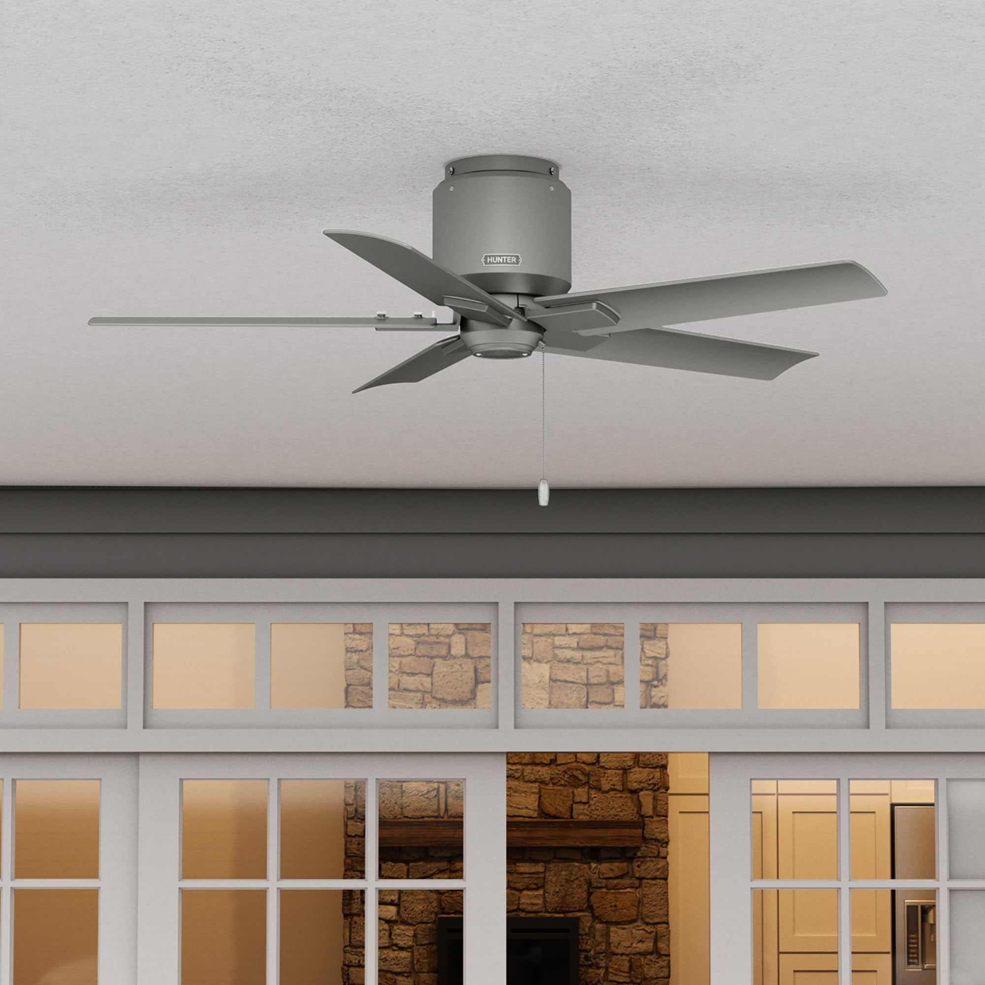 Restored Hunter Fan 44 inch Low Profile Matte Silver Finish Outdoor ...