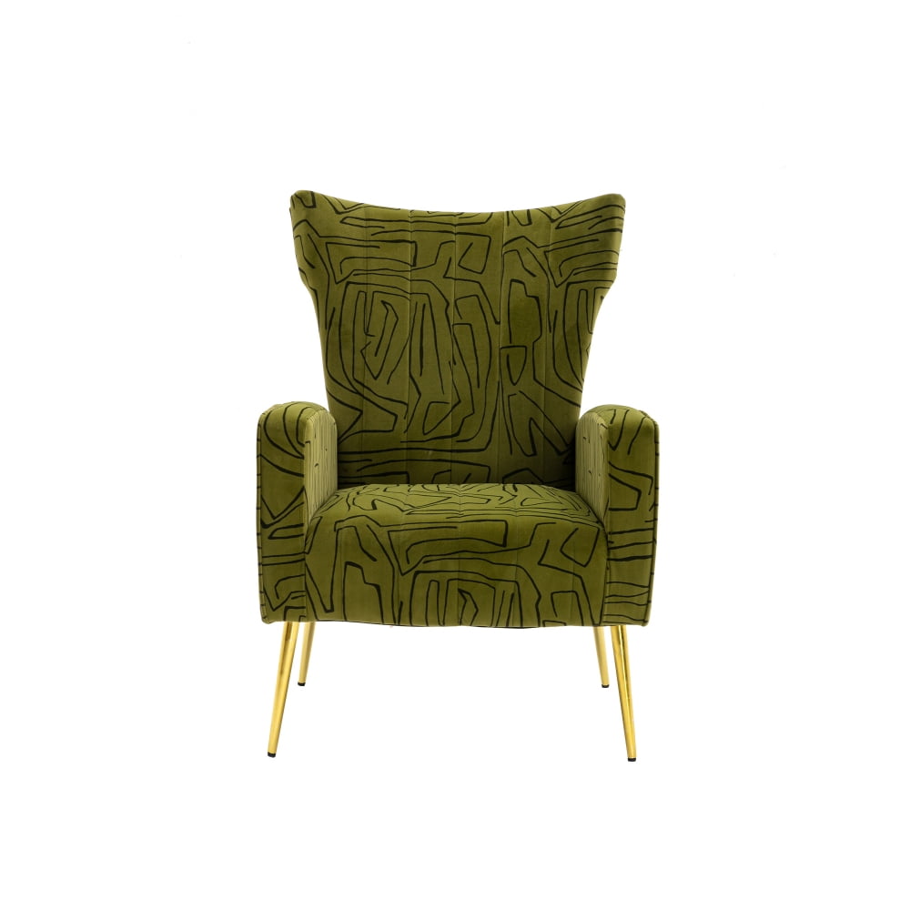 Accent High Back Chair, Velvet Upholstered Wingback Armchair Leisure ...