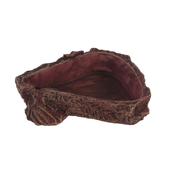 Resin Food Dish Reptile Water Basin Imitation Tree Bark Feeding Bowl ...