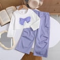 BLNVKOP Children's Long Sleeved Round Neck Bow Top Elastic Waist Solid ...