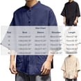 Cotton Linen Tops for Men 3/4 Sleeve Button Stand Collar with Pocket ...