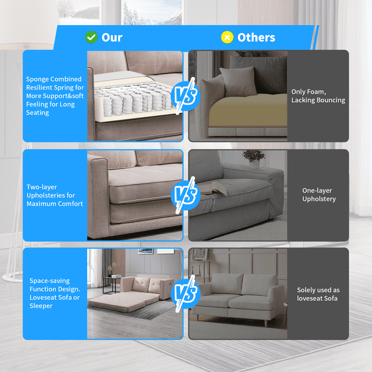 Balus Loveseat Sleeper Sofa Convertible Futon Sofa Bed with Pull Out Couch and Fold Out Mattress Beige