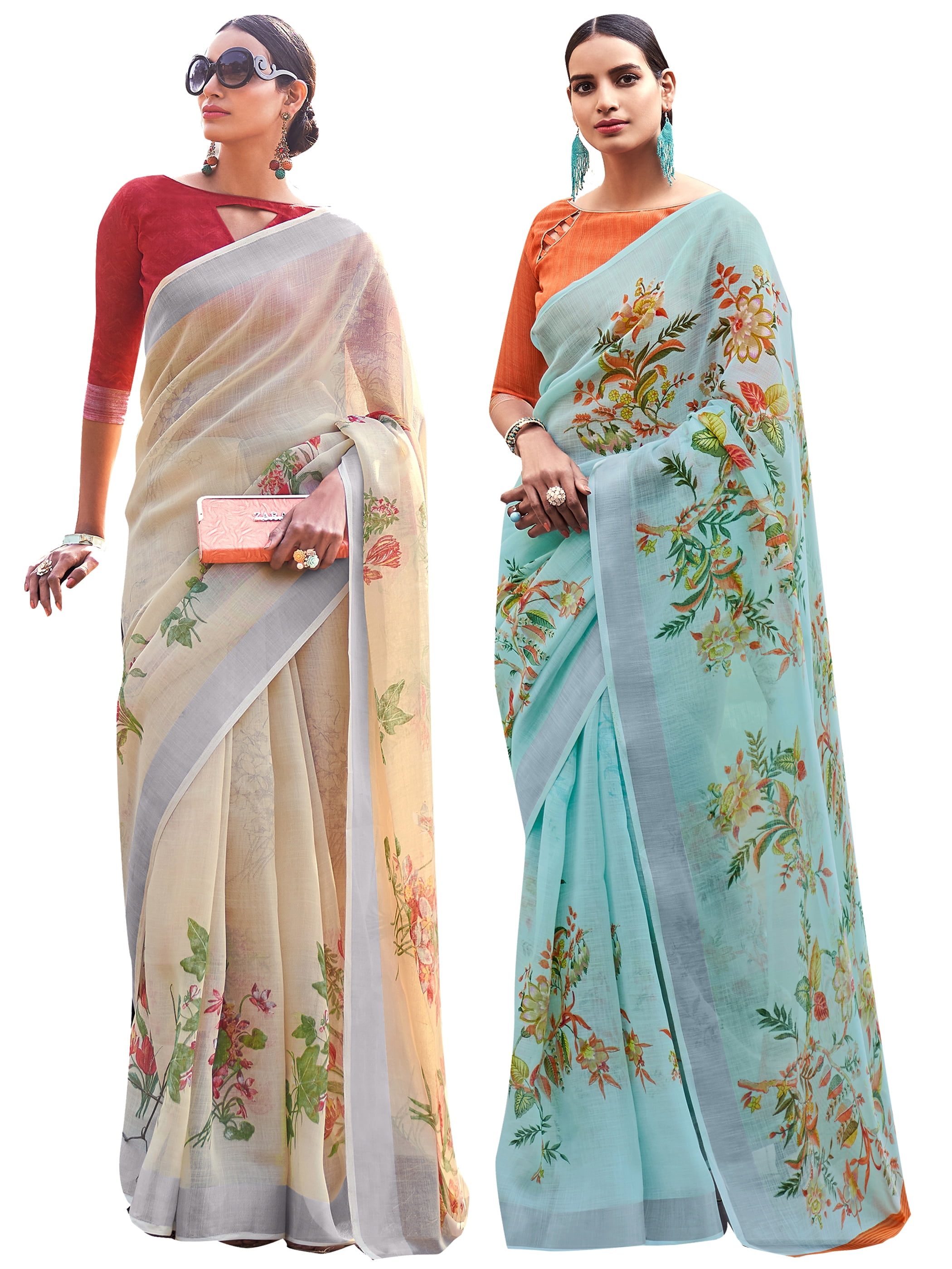 Elina Fashion Traditional Wedding Sarees, Pack of Two, Cotton Silk ...