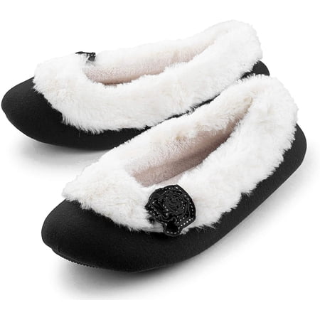 Roxoni Womens Fleece Lined Ballerina Warm Winter Slippers Comfort Fit ...