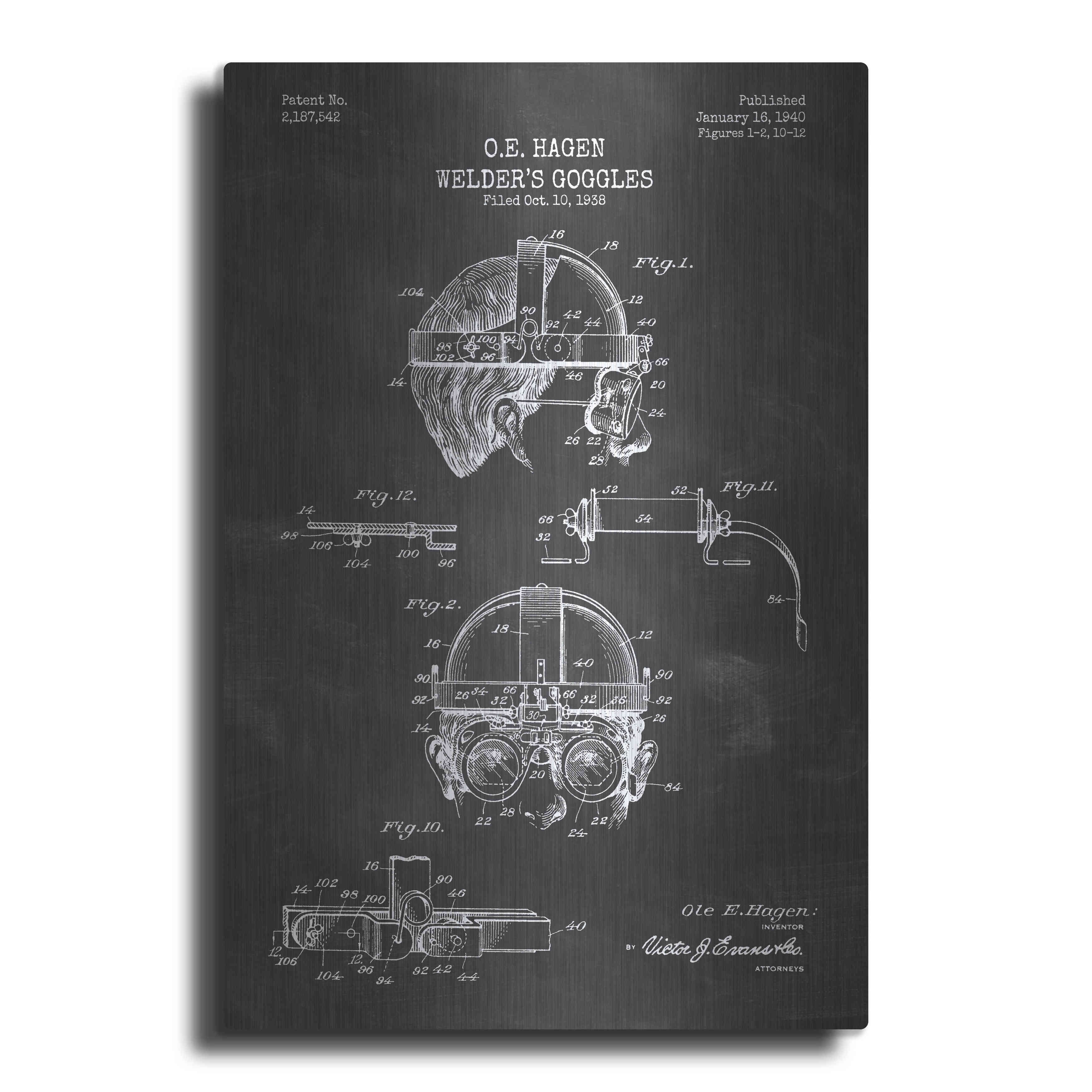 Luxe Metal Art 'Welding Goggles Blueprint Patent Chalkboard' Metal Wall ...