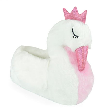 SlumberzzZ Girls 3D Novelty Faux Fur Swan Design Slip On Slippers ...