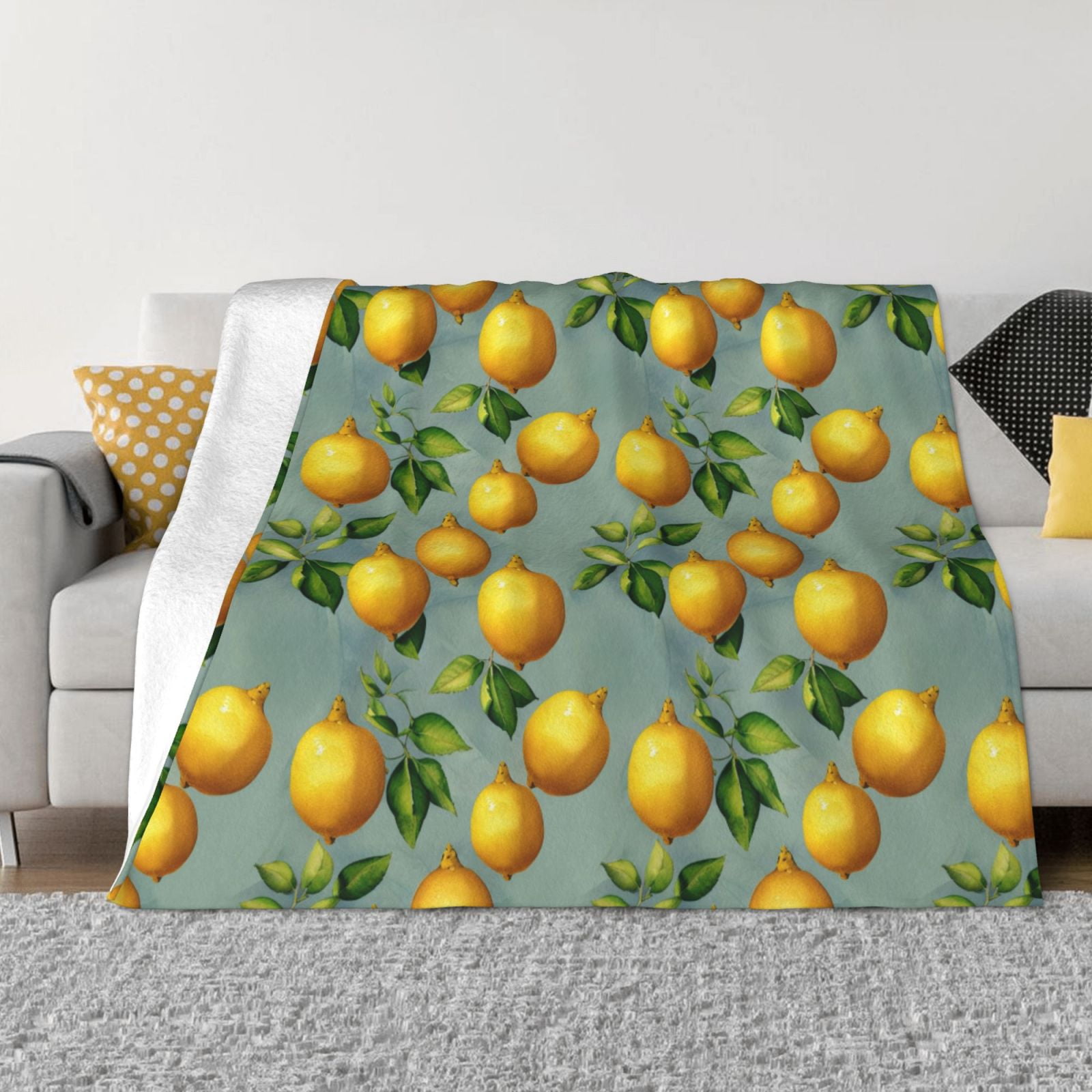 XMXT Throw Blanket, Realistic Lemon Leaves Machine Washable Blankets ...